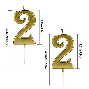 Gold 22nd & 2nd Number Birthday Candles for Cake Topper, Number 22 2 Glitter Premium Candle Party Anniversary Celebration Decoration for Kids Women or Men