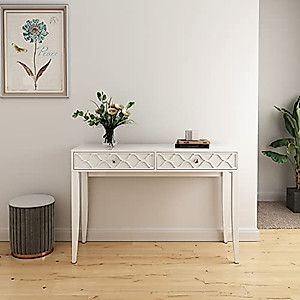 White Vanity Desk with Drawers, Wood Home Office Desk Modern Simple Makeup Vanity Table, 43 Inch Entryway Console Table