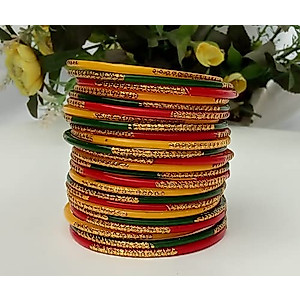 Laal Amrood Glass Bangles For Women & Girls Indian Jewelry Multi Color Chudi Set (24 Bangles)