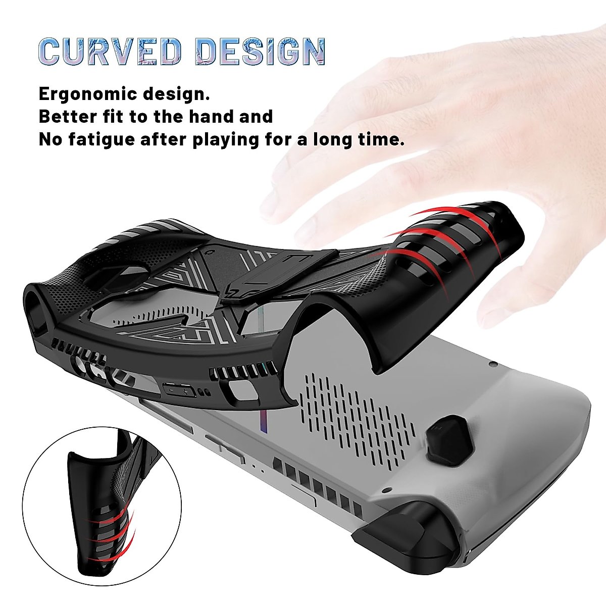PAKESI Protection Case for ASUS ROG Ally - Rugged TPU with Built-in Stand for Game Handheld Console - Anti-Drop Shockproof Shell with 2 Pack Screen Protector (Black)