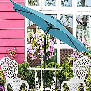 SUNVIVI OUTDOOR 7.5 Ft Patio Umbrella Outdoor Market Table Umbrella with Push Button Tilt and Crank, 6 Ribs, Polyester Canopy, Turquoise