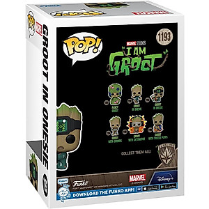 POP Marvel: I Am Groot - Groot in Onesie with Book Funko Vinyl Figure (Bundled with Compatible Box Protector Case), Multicolored, 3.75 inches