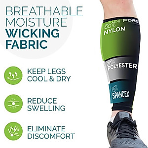 Run Forever Calf Compression Sleeves for Men and Women - Leg Compression Sleeve - Footless Compression Socks for Runners, Shin Splints, Varicose Vein & Calf Pain Relief - Black 2 PACK Medium