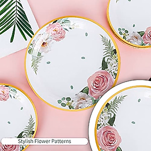 Aneco 60 Pieces Floral Paper Plates Set Disposable Party Plates 30 Pieces 7 Inch Dessert Plates and 30 Pieces 9 Inch Dinner Plates for Party, Birthday, Baby Shower