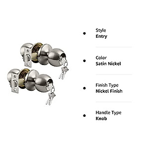 BESTTEN [2 Pack] Entry Door Knob with Lock, Keyed Different Door Lock for Exterior Door and Front Door, Standard Ball, Satin Nickel, Adjustable Latch
