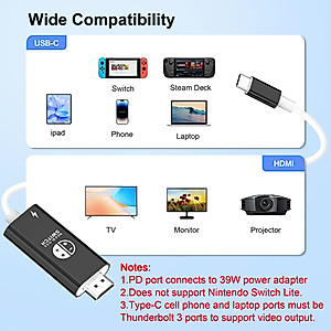Dnkeaur USB C to HDMI Adapter Cable Compatible with Nintendo Switch, Type-C to HDMI Conversion Cable Replaces The Switch Docking Station for TV Projection Screen, Nintendo Switch OLED Dock