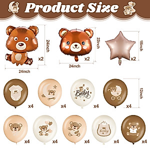 Glimin 42 Pieces Bear Balloons Set 24 Inch Bear Baby Shower Foil Balloons Cute Bear Shaped Balloons 12 Inch Brown Bear Latex Balloons for Bear Baby Shower Birthday Party Decoration Supplies