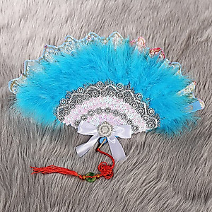 Msbfea Feather Fan Handmade Japanese Sweet Fairy Lace Gothic Court Dance Wedding Hand Feather Fan Cosplay Props Pendant Gift Color 675
