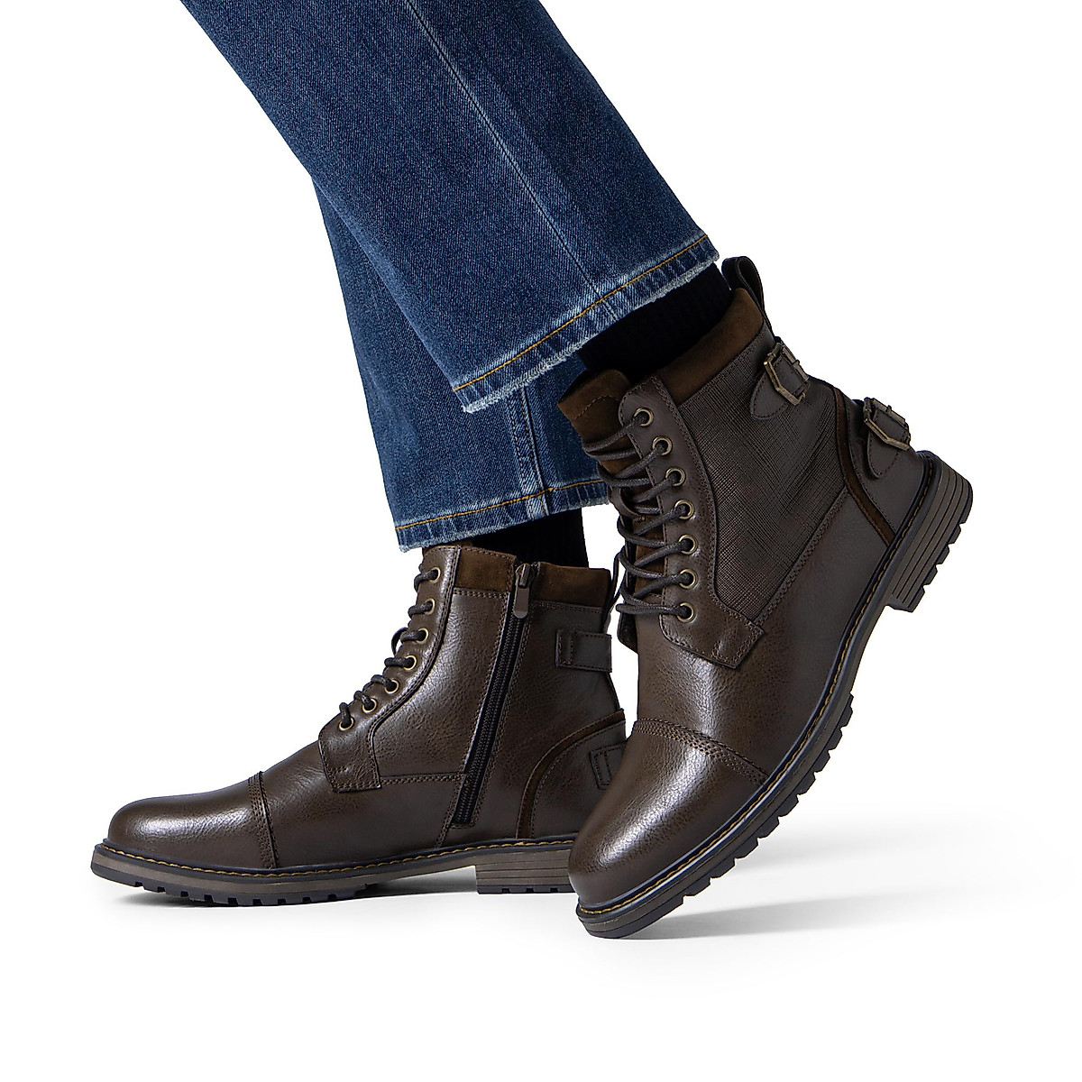 Bruno Marc Men's Motorcycle Boots Oxford Dress Boot,Size 12,Brown,PHILLY_10