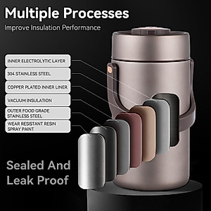 GOLDEN KEY Adults Stainless Vacuum-Insulated Wide Mouth Large Thermos for Hot Food with 3 Stackable Storage Container Inserts and Lunch Bag,Hot & Cold Soup Thermo Lunch Container,87 Ounce,Coffee