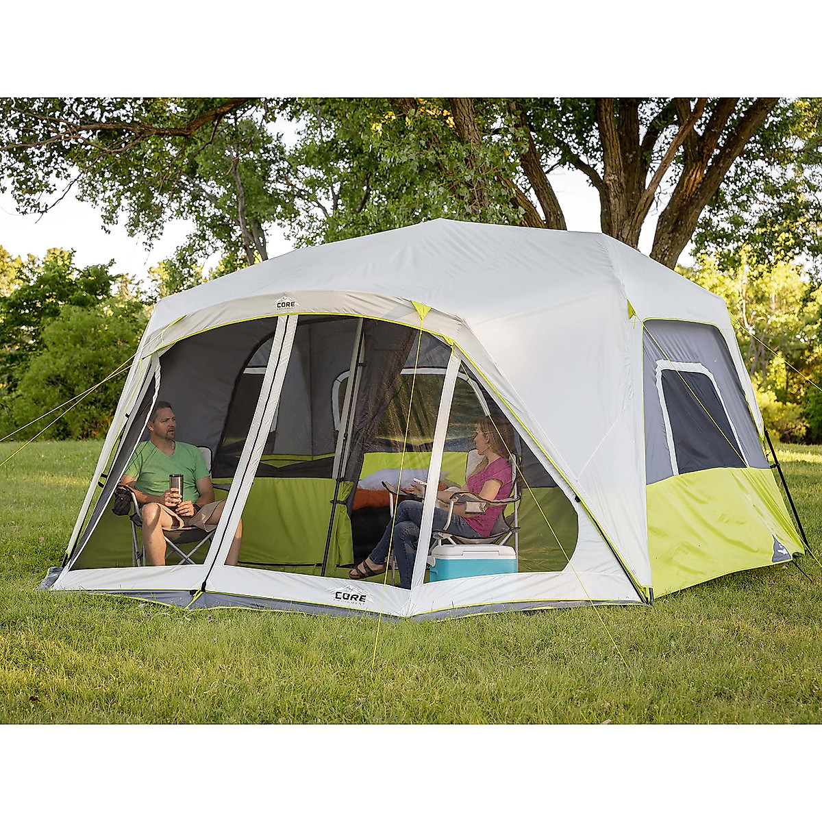 CORE 10 Person Instant Cabin Tent | 2 Room Huge Tent with Screen Room for Family with Storage Pockets for Camping Accessories | Portable Large Pop Up Tent for 2 Minute Camp Setup