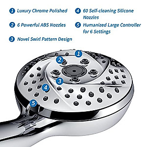 Atthomie Modern Shower Head with 6 Spray Settings, Anti-Clog Detachable & Removable, 60 Inch Stainless Steel Hose, Adjustable Brass Joint, Tool-Free Installation
