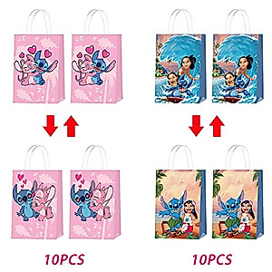 20 PCS Lilo Stitch Party Favor Bags with Handles, Lilo Stitch Paper Gift Bags Goodie Treat Bags Party Gift Bags for Boys Girls Birthday Party Supplies