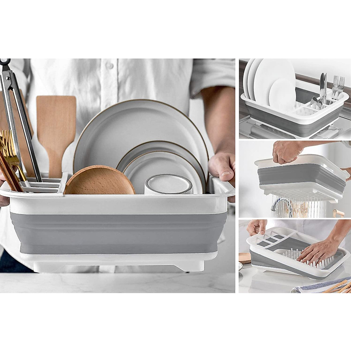 LLygezze Collapsible Drying Dish Storage Rack, Dish Drainer Dinnerware Basket for Kitchen Counter RV Campers Portable Dinnerware Organizer