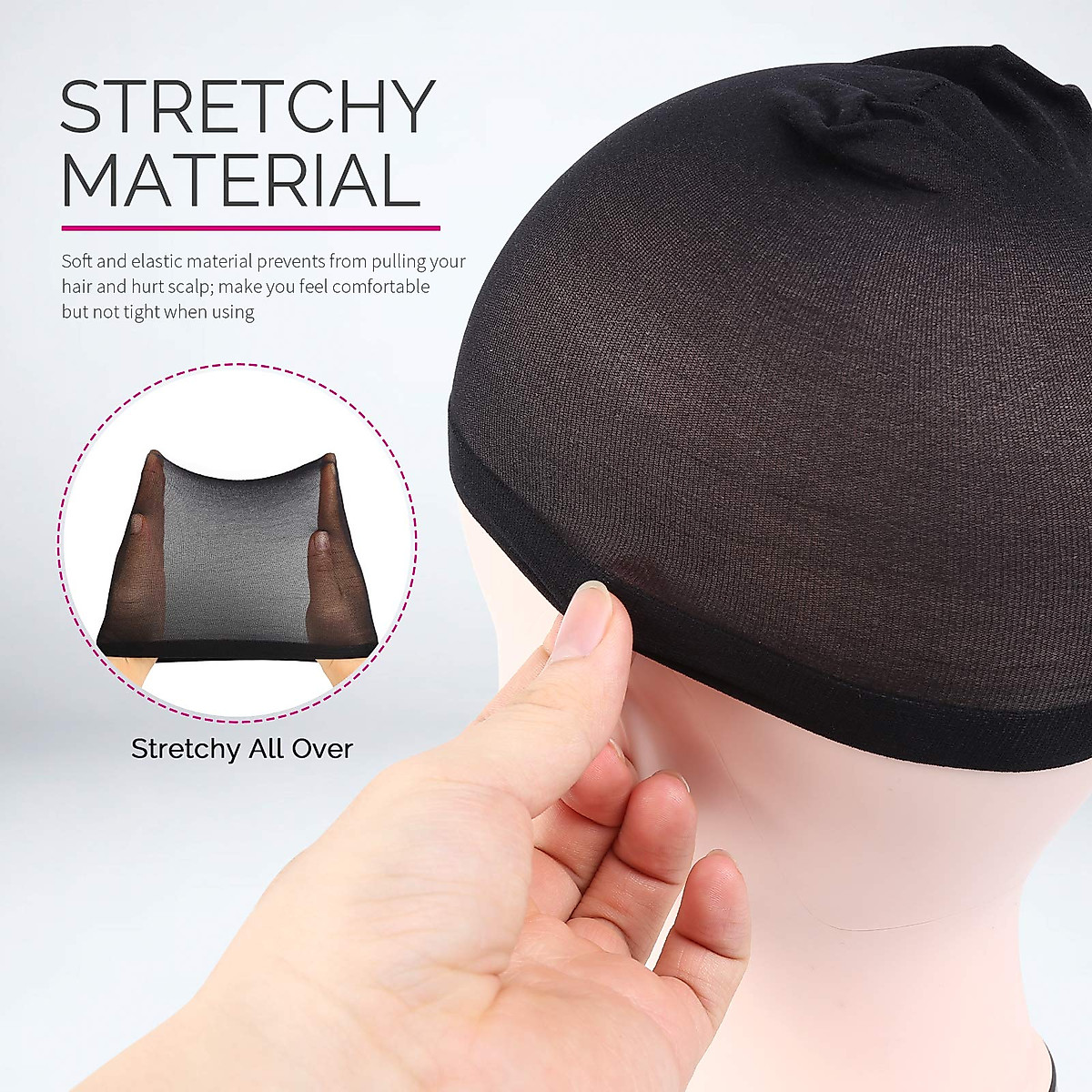 Fandamei Wig Caps, 6PCS Black Stocking Caps for Wigs, Stretchy Nylon Wig Caps for Women, Girls, Kids, Stocking Wig Caps…