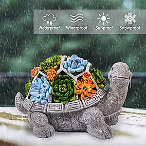 LESES Garden Statues, Turtle Garden Decor Clearance Solar Statue with 7 LED Lights Outdoor Ornament for Outside, Turtle Garden Figurines Cute Decorations for Patio Yard Lawn Gifts