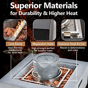 Tangkula 28” Fire Pit Table with Fountain, 50,000 BTU Square Fire Table with Stainless Steel Burner, Wind Guard, Lava Rocks & PVC Cover, Outdoor Magnesium Oxide Propane Fire Pit for Poolside Backyard