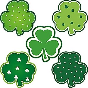 St. Patrick's Day Decoration Shamrocks Clover Cut-Outs Shamrocks Irish Paper Cut-Outs with Adhesive Dots for Bulletin Board Classroom School Ireland Saint Patrick's Day Party, 5.9 x 5.9 Inch (40 Pcs)