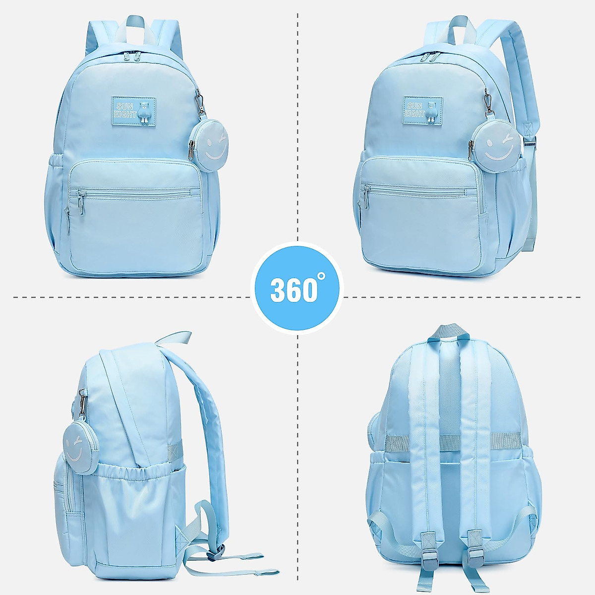 Caran·Y Backpack For Girls Light Weight School Bookbag Classic Basic Water Resistant Casual Daypack for Travel with Bottle Side Pockets