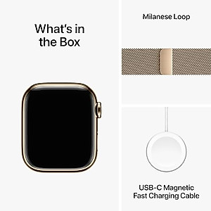 Apple Watch Series 9 [GPS + Cellular 41mm] Smartwatch with Gold Stainless Steel Case with Gold Milanese Loop. Fitness Tracker, Blood Oxygen & ECG Apps, Always-On Retina Display