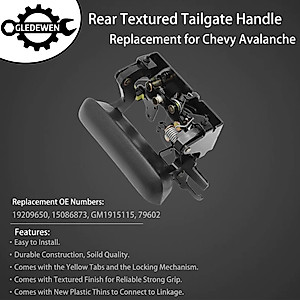 Gledewen Tailgate Door Handle, Compatible with Chevy Avalanche 1500 2500 Pickup 2002-2006, Exterior Rear Textured, | Replace# 19209650 15086873 GM1915115 Tail gate Outside Liftgate Latch Lock