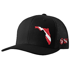 Born of Water Florida Scuba Diver Down Flag Trucker Hat Black