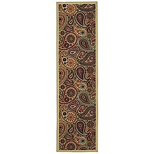 Ottomanson Ottohome Collection Non-Slip Rubberback Paisley Design 3x10 Indoor Runner Rug, 2'7" x 9'10", Beige
