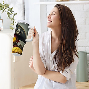 Exnundod 40 oz Tumbler with Handle Pirate Rubber Duck Insulated Stainless Steel Cup with Lid and Straw Travel Cup Leak-proof Fits in Car Cup Holder for Iced & Hot