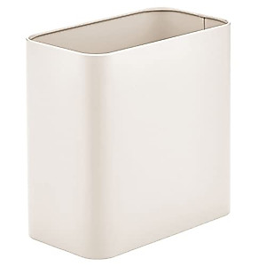 mDesign Small Metal 2.4 Gallon Trash Can Wastebasket Garbage Bin for Bathroom - Mini Slim Rubbish Waste Bin Trashcans for Master or Guest Bath, Bedroom, Garage, Laundry Room, or Playroom, Cream