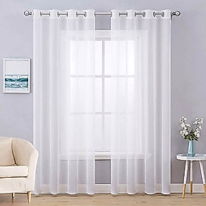 MIULEE 2 Panels Solid Color White Sheer Curtains Elegant Grommet Window Voile Panels/Drapes/Treatment for Bedroom Living Room (54X96 Inch)