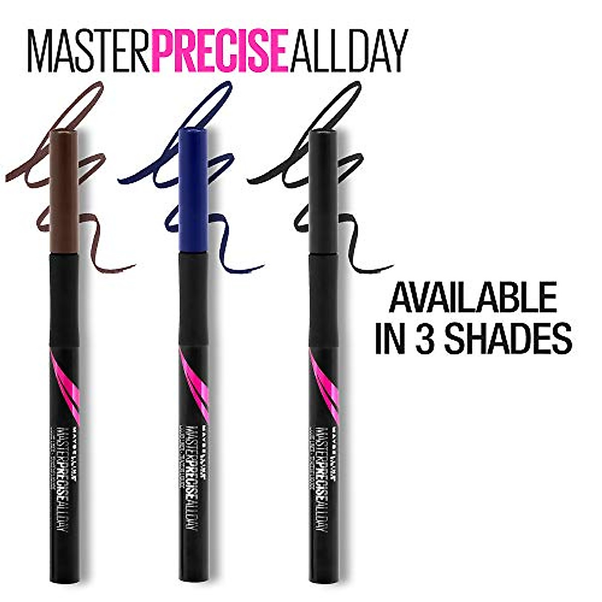 Maybelline Eyestudio Master Precise All Day Waterproof Liquid Eyeliner, Black, 2 Count