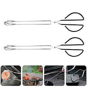 FRCOLOR 2pcs Firewood Tongs Fireplace Log Tong Log Outdoor Barbecue Long Log Tweezer Wrought Iron Log Claw Large Grabber for Wood Stove Outdoor Campfire Black
