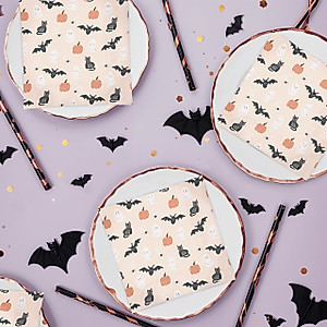 Cheerland Pastel Halloween Theme Napkins - Set of 50 | Adorable Halloween Bat Cat Ghost Pumpkin Design | Indoor/Outdoor