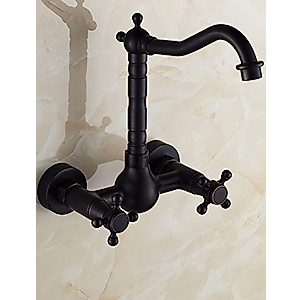 SJQKA Faucet Black bronze antique faucet, faucet basin, cold and hot wall, double hole basin faucet