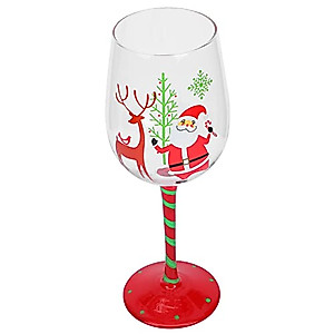 DOITOOL Christmas Goblet Glass Cup Santa Claus and Elk Glass Cups Hand Painted Holiday Wine Glasses Painted Winter Glassware for Home Bar and Nightclub, Xmas Holiday Wineglass Gift