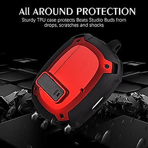 Case for New Beats Studio Buds 2021, Filoto Secure Lock Rugged Beats Studio Buds Hard Shell Protective Wireless Charging Case Cover Earbuds Accessories with Keychain for Men Women (Red)