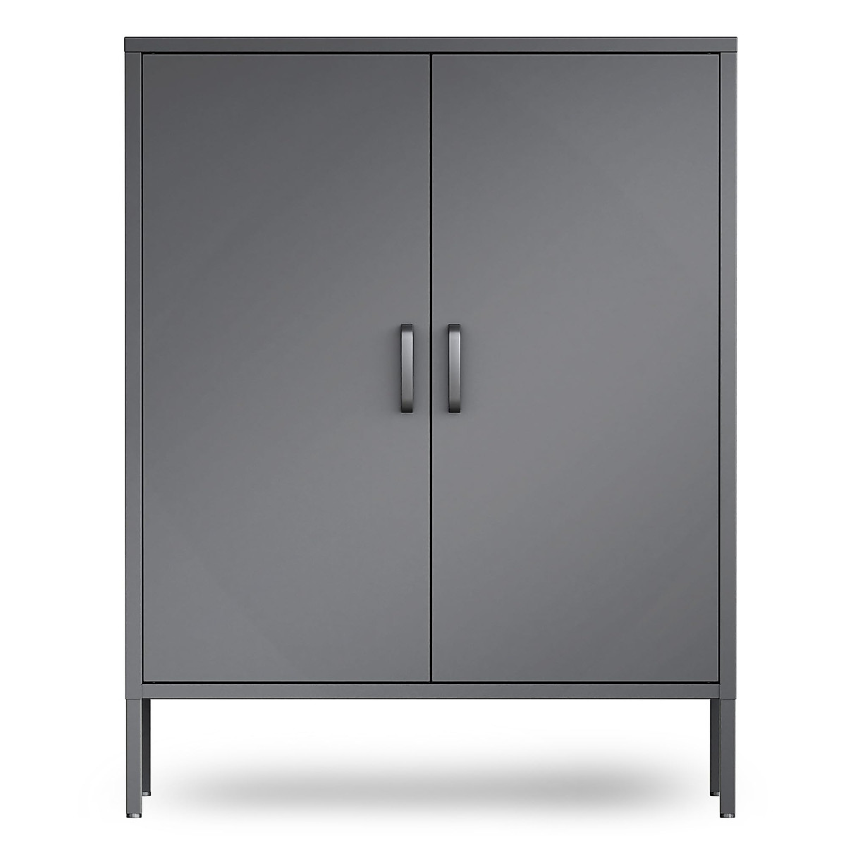 Ustamio Storage Cabinet - Modern Accent Buffet Cabinet with Half Mesh Doors and Adjustable Shelves, Large Capacity Metal Sideboard Storage Cabinet for Living Room, Kitchen, Entryway (White)