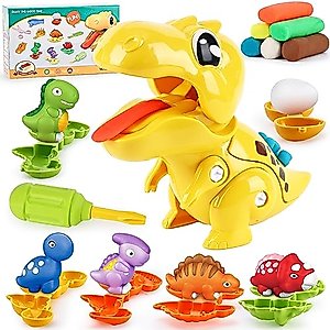 Noetoy PlayDough Toys Playdough Tools Accessories Dinosaur Toy with Dino Models Fine Motor Toys Play Dough Sets for Kids Toddlers Ages 2-4 4-8 Birthday (Yellow)