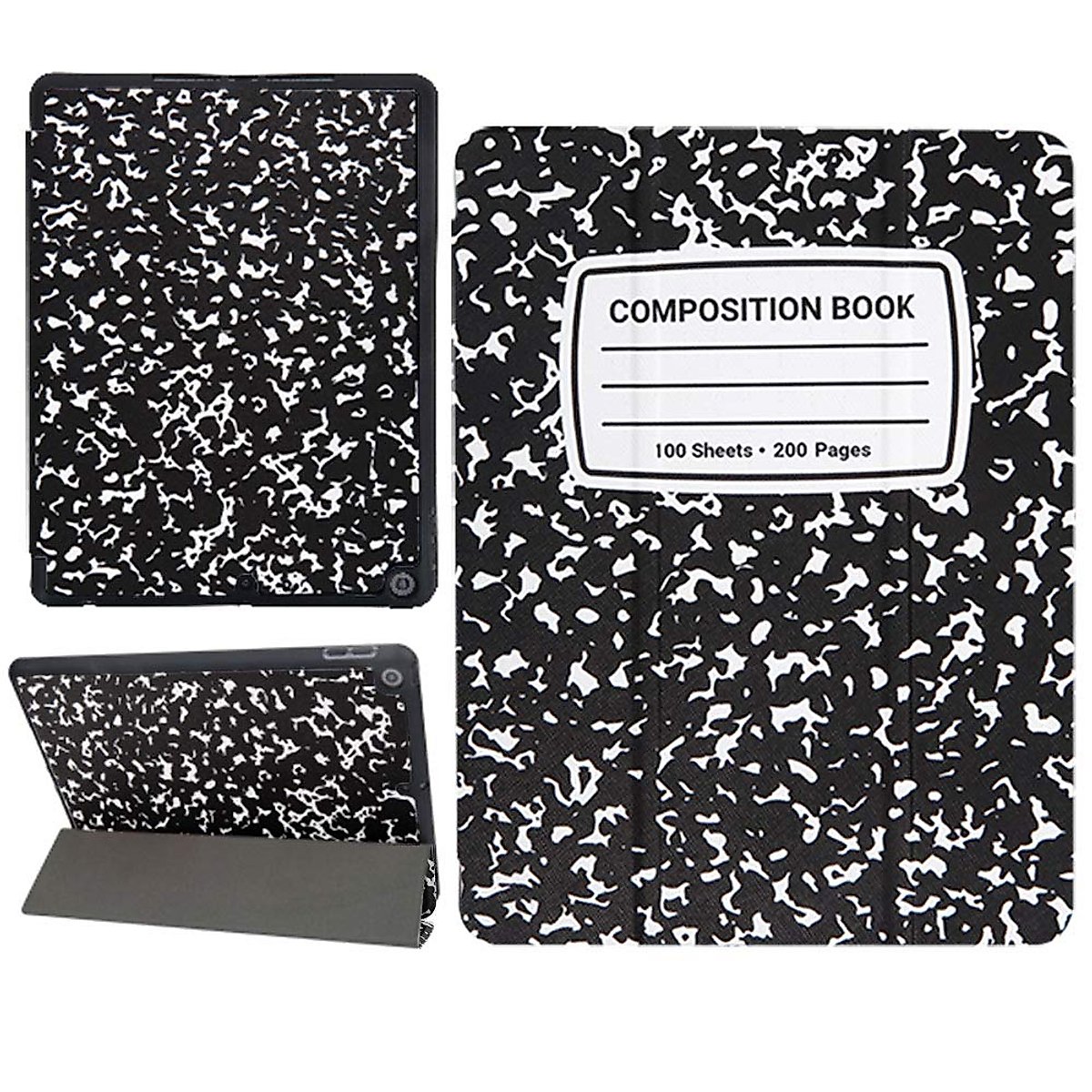 Hi Space for iPad 9th 8th 7th Generation Case for iPad 10.2 Case 2021 2020 2019 Composition Notebook with Pencil Holder, Book Trifold Protective Shockproof Cover with Auto Sleep Wake for A2270 A2428