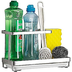 Kitchen Countertop Dish Soap Holder, Sponge Holder with Drain Pan - Kitchen Sink Organizer - Sink Caddy Holder - Sink Tray - Soap Holder - SUS304 Stainless Steel Sponge Soap Brush Holder