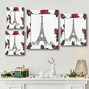 POFATO Red Rose Art Pattern 8x10 Picture Frame Wood Photo Frame for Tabletop Display Wall Mount Picture Frame Display 8 x 10 Inch Photo Wall Decor Home Gift Frames