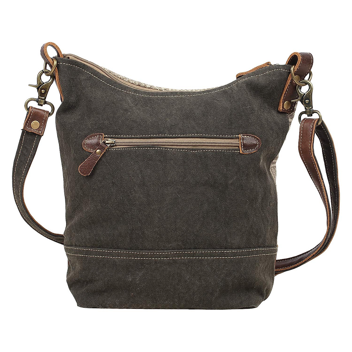 Myra Bag Coffee Upcycled Canvas & Leather Shoulder Bag S-1557