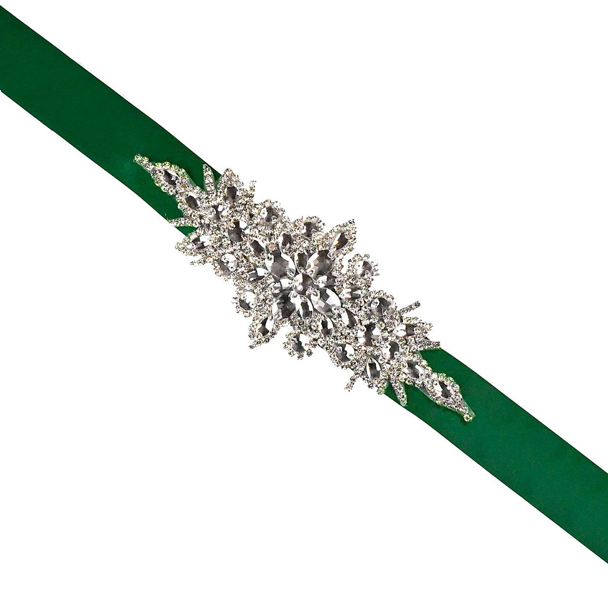 Wedding Dress Belt - Bridal Belt for Women Wedding Gown - Bridal Rhinestone Belts for Dresses by Mandala Crafts Plain Rhinestone Dark Green