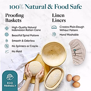 Santiago Design® | Banneton Bread Proofing Basket Set of 2 | Round 9" & Oval 10" | Premium Sourdough Bread Baking Supplies - Sourdough Proofing Basket | Bread Making Tools Supplies, Gift for Bakers