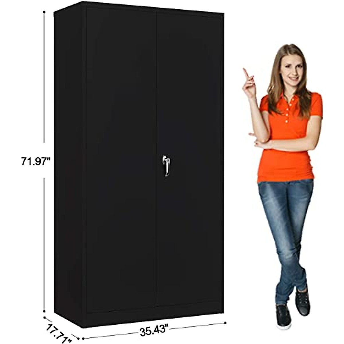 Rophefx 2 Doors Metal Storage Cabinet, Tall Locking Storage Cabinet with 4 Adjustable Shelves for Warehouse, Garage, Home Office, Black