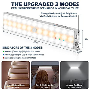 BLS LED Closet Lights, 38 LED Wireless Under Cabinet Lighting Battery Operated Lights with Remote, 1500mah Battery Powered Lights, USB Rechargeable Motion Sensor Light Indoor, Dimmable 3 Colors 3 Pack