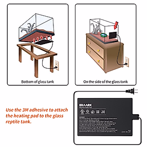 ERAARK Reptile Heating Pad 8" X 18" with Temperature Adjustable Controller Knob, 24W Terrarium Heating Mat for Reptiles Amphibians Hermit Crab Snake Lizard Turtles Lizards (8"X 18" with Adjust Knob)