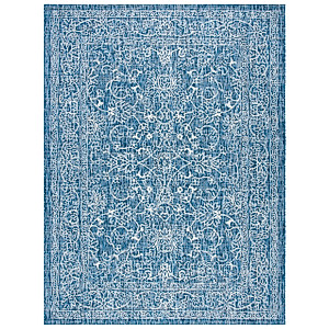 SAFAVIEH Courtyard Collection Area Rug - 8' x 10', Navy & Ivory, Non-Shedding & Easy Care, Indoor/Outdoor & Washable-Ideal for Patio, Backyard, Mudroom (CY8680-36821)