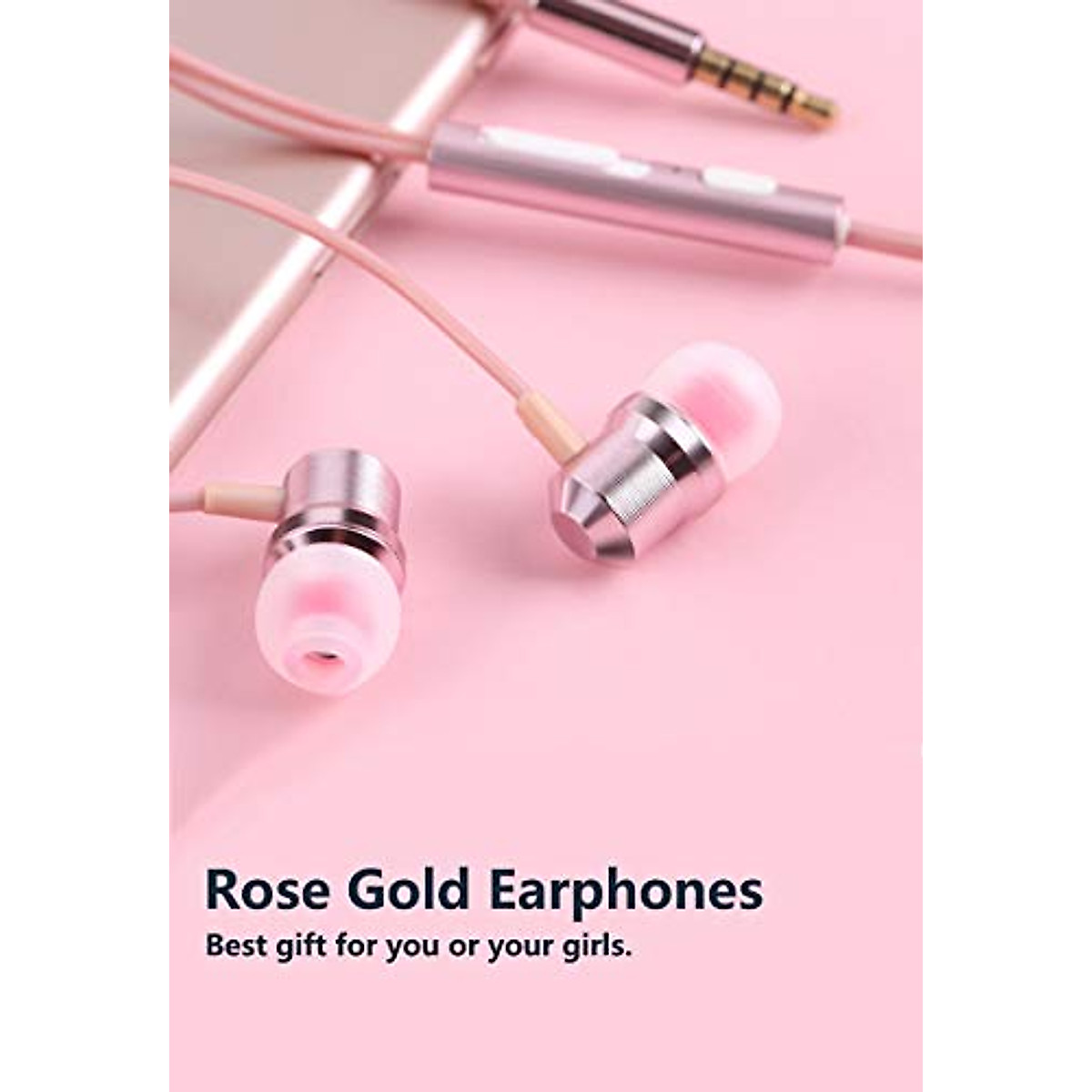 TXHUTSOG Rose Gold Earbuds, Wired in Ear Headphones, Stereo Bass Earphones with Micphone, Sport Running Headphones with Volume Control, Women Earphones Compatible with Smartphones Mp3 Tablet Laptop