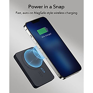 ESR MagSafe Battery Pack (HaloLock), 5,000mAh MagSafe Power Bank with USB-C Cable, Magnetic Wireless Power Bank for iPhone 14/13/12 Series, MagSafe Portable Charger, MagSafe Accessories, Black